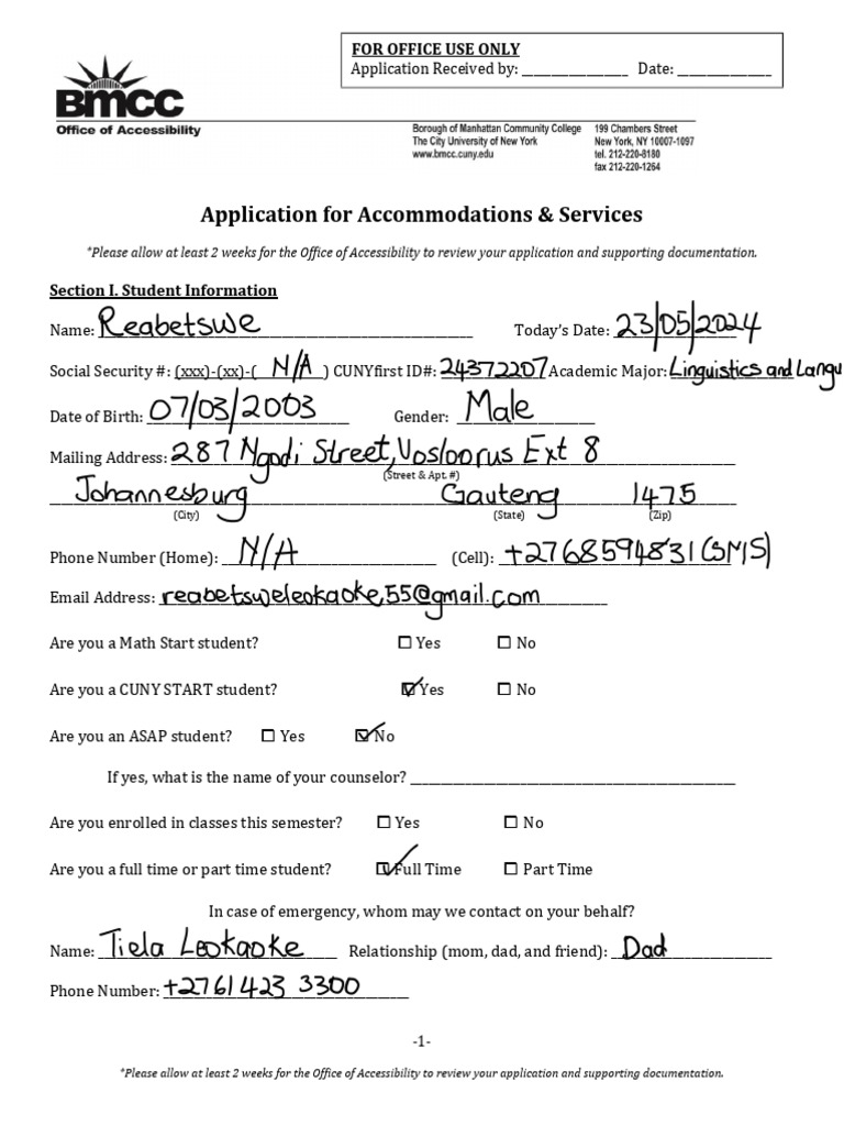 Application For Accommodations and Services Update 1 | PDF | Voter ...