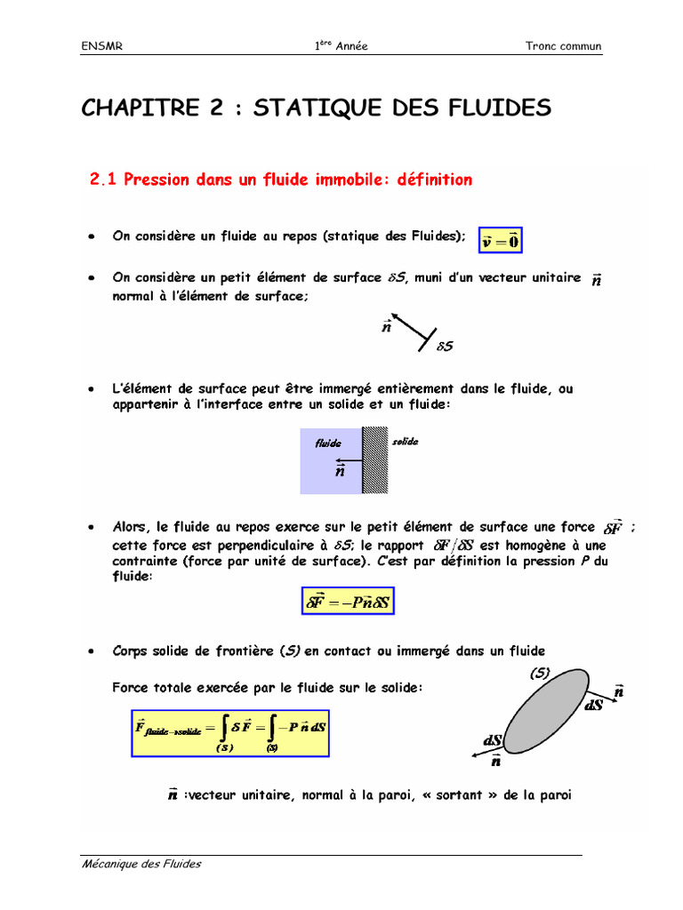Chapitre 2 - Statique Des Fluides | PDF | Pression | Grandeur physique