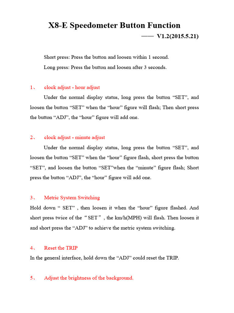 Speedometer Button Functions Explained | PDF | Computer Engineering ...