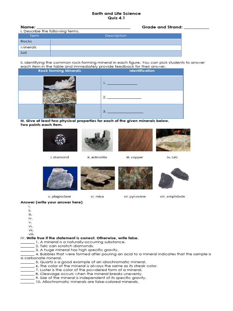 Earth & Life Science Quiz 4.1 | PDF