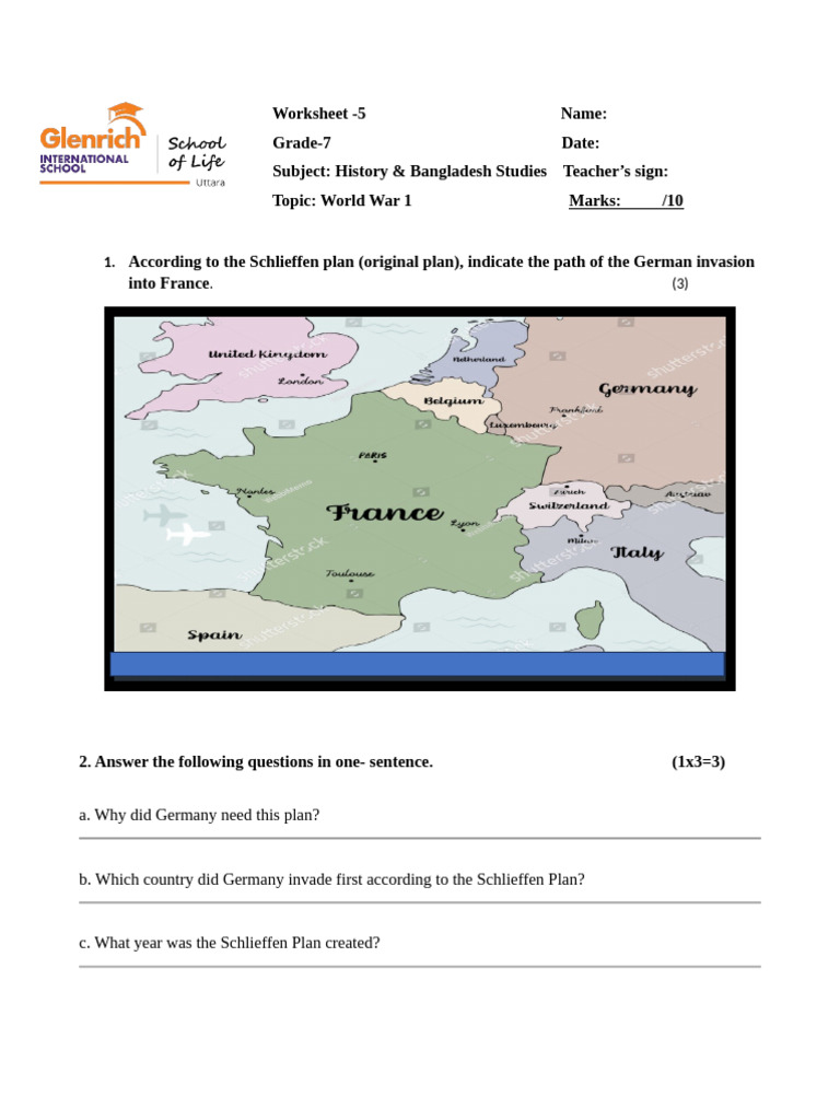 Worksheet-5 Schlieffen Plan | PDF