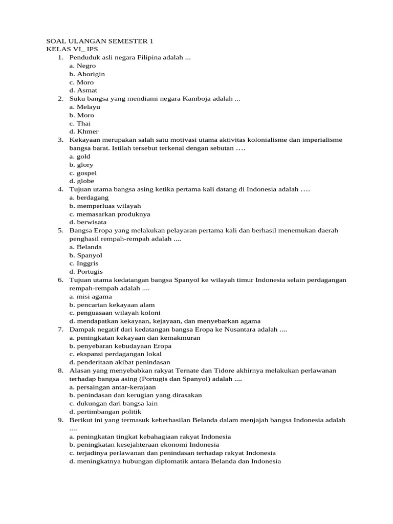 Soal Ulangan Semester 1 Ips | PDF
