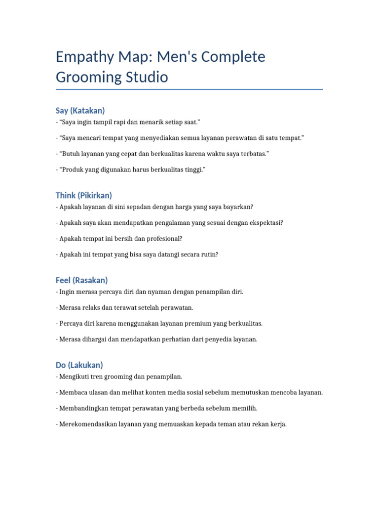 Empathy Map Mens Grooming Studio | PDF