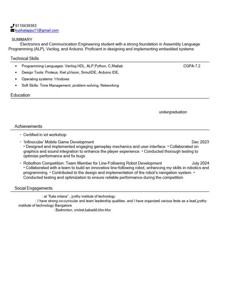 Kushal HK Resume | PDF