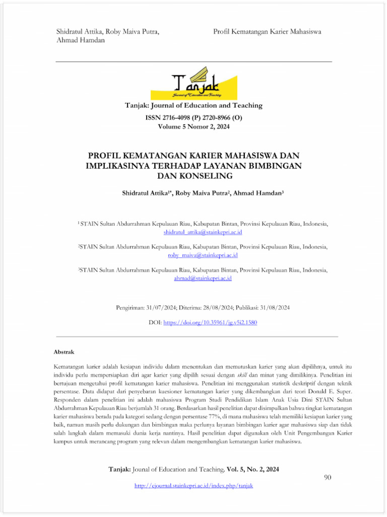 View of Profil Kematangan Karier Mahasiswa Dan Implikasinya Terhadap Layanan Bimbingan Dan ...