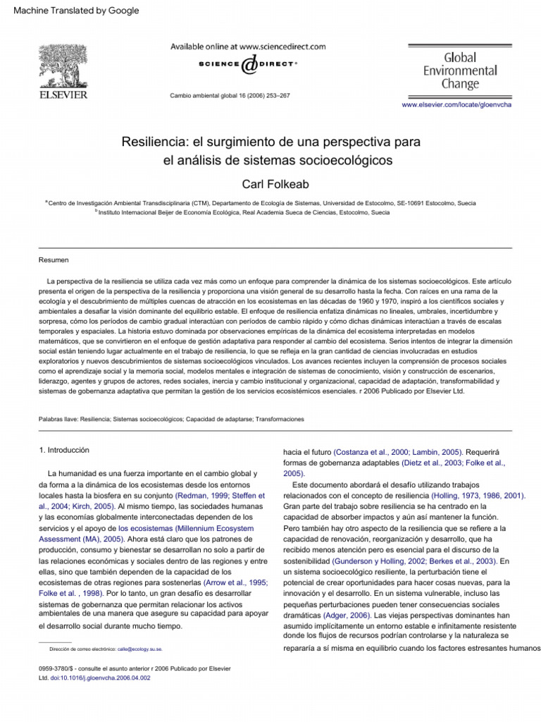 Folke 2006 | PDF | Resiliencia Ecológica | Biodiversidad