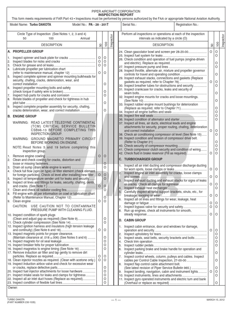 230-1035 Inspection Report | PDF | Leak | Landing Gear