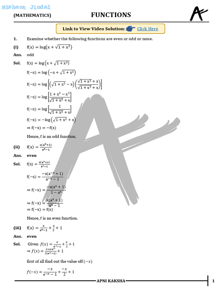 Special DPP (Video Solution) Functions NJ - 247 | PDF | Mathematical Objects | Arithmetic
