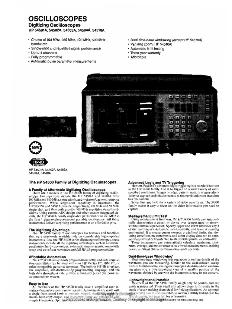 Keysight 54501A Datasheet | PDF | Personal Computers | Hewlett Packard