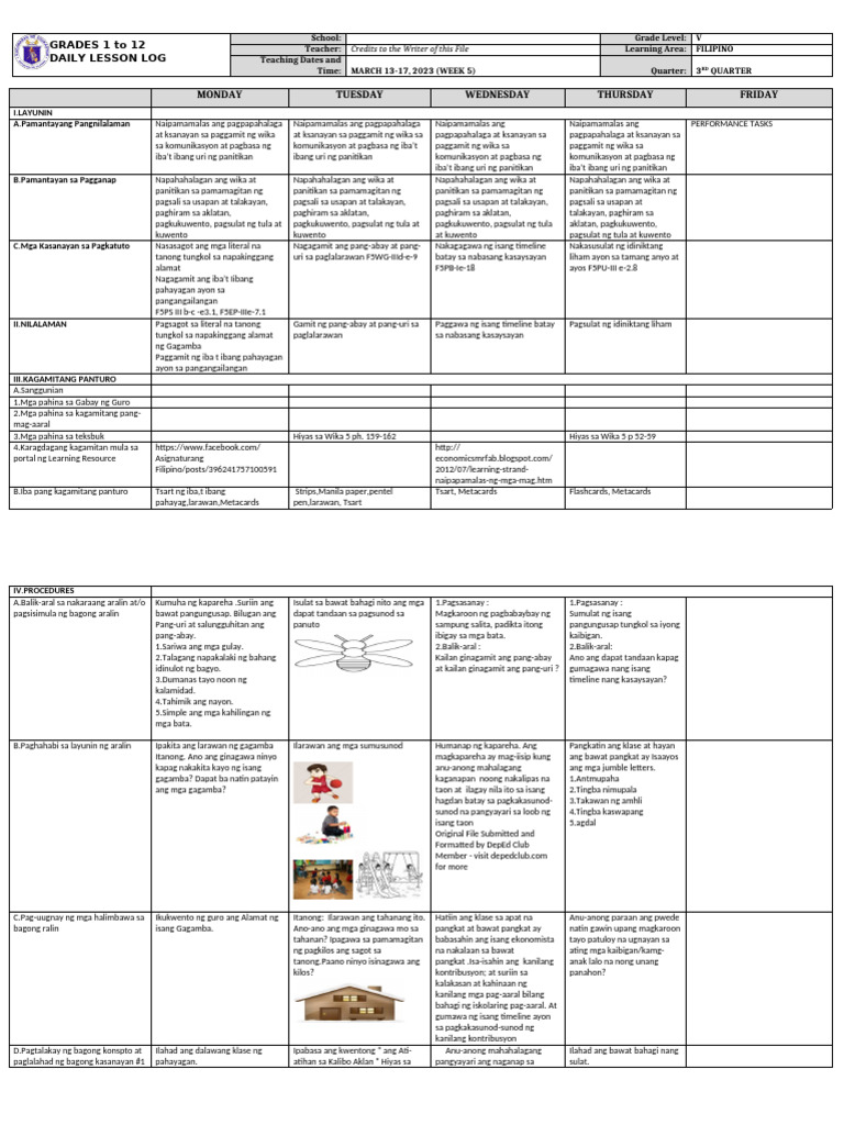 DLL_FILIPINO 5_Q3_W5 | PDF