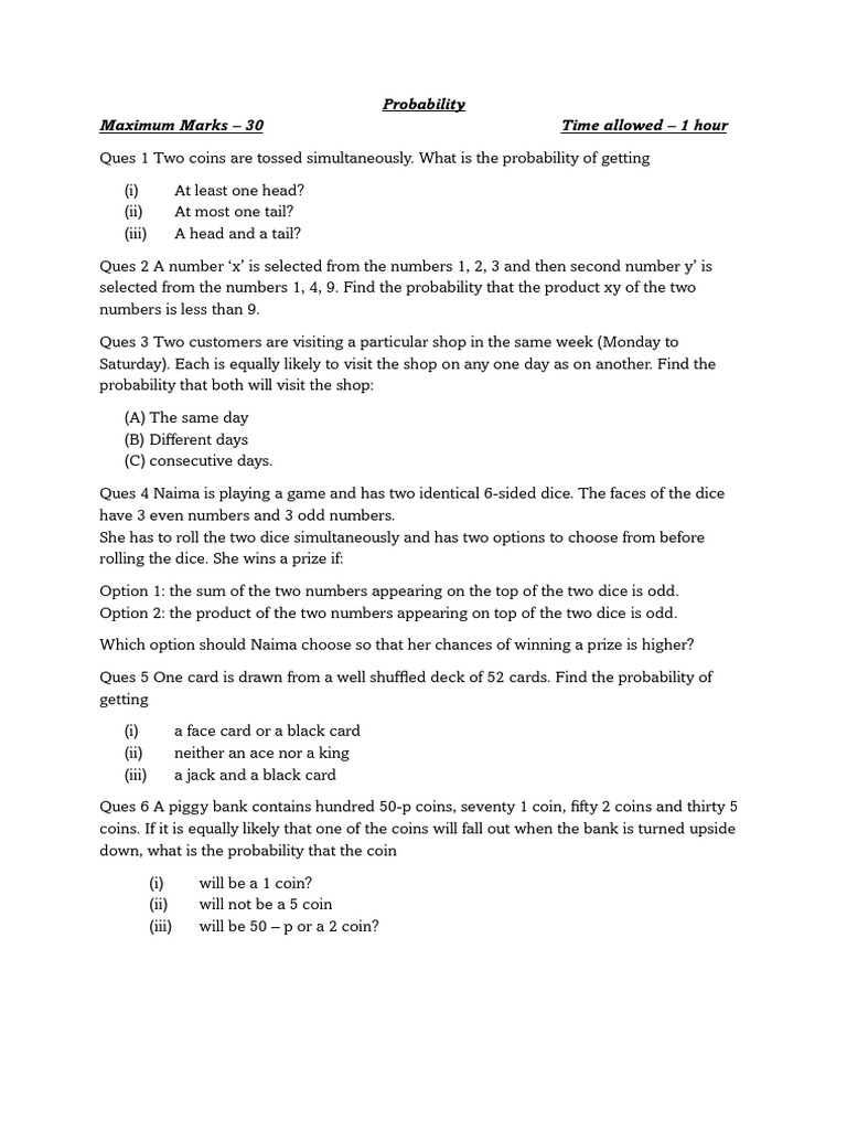 Probability (Sub.) | PDF | Probability | Dice