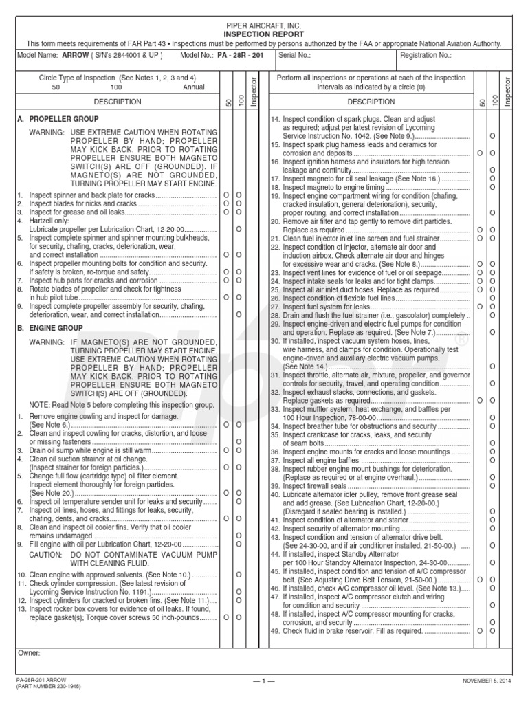 100-Hour Engine Inspection Checklist | PDF | Leak | Wear