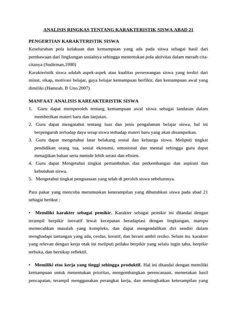 TUGAS M1 KB1.2 ANALISIS KARAKTERISTIK SISWA ABAD 21 | PDF