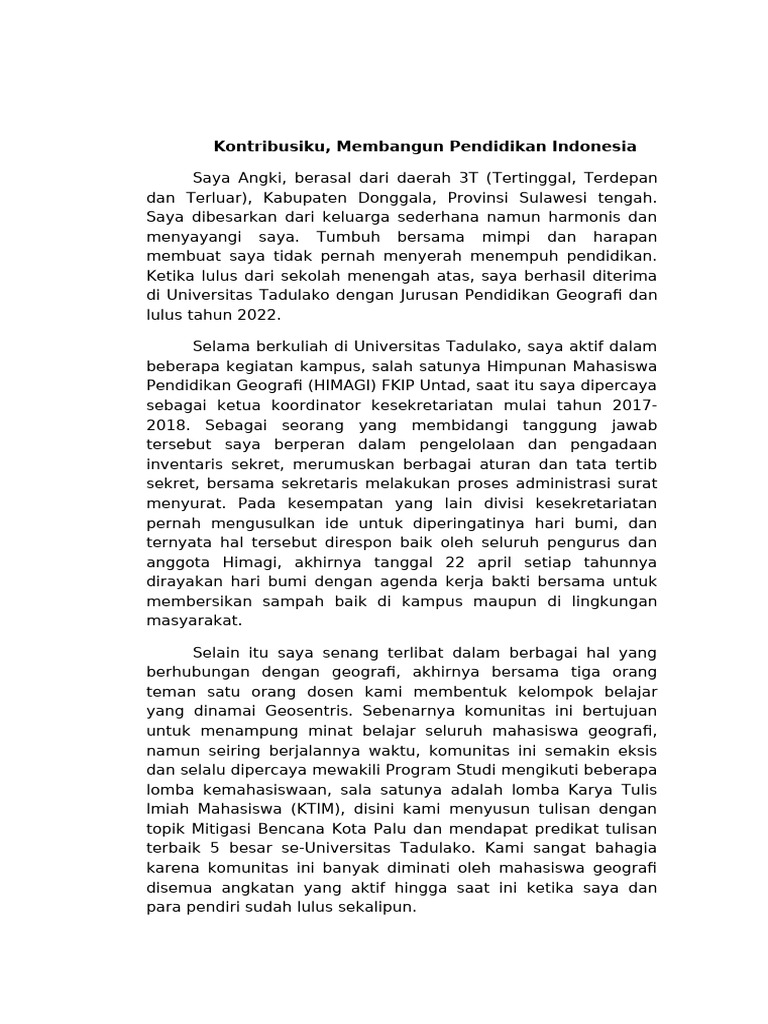 Essai_Indonesia Mengajar_Angki | PDF