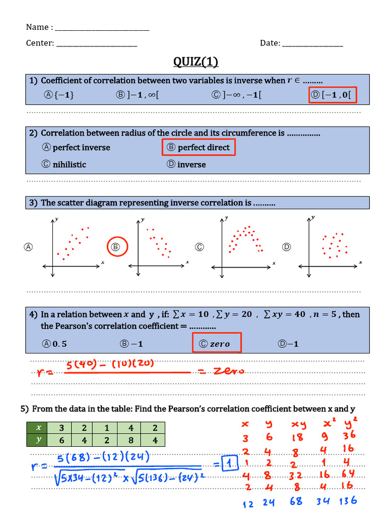 1) Pearson's QUIZ | PDF