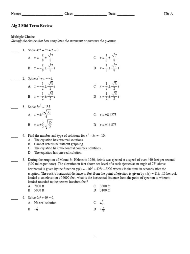 Alg 2 Mid Term Test Review | PDF | Factorization | Zero Of A Function