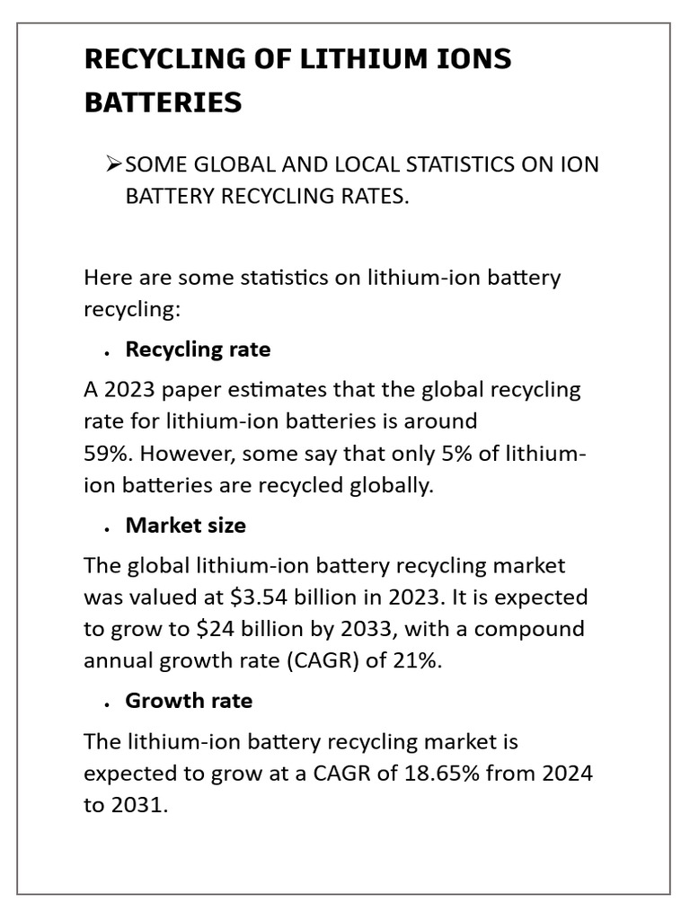 Lithium-Ion Battery Recycling Insights | PDF | Lithium Ion Battery ...