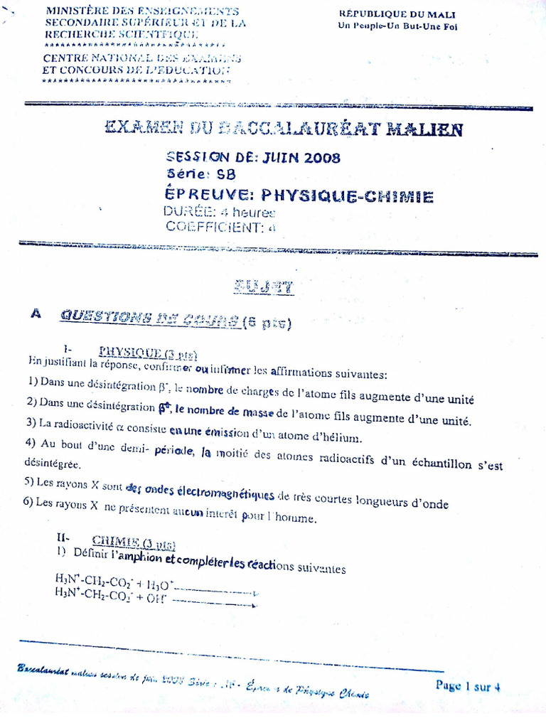 Bac Physique Chimie 2008 - SBT | PDF