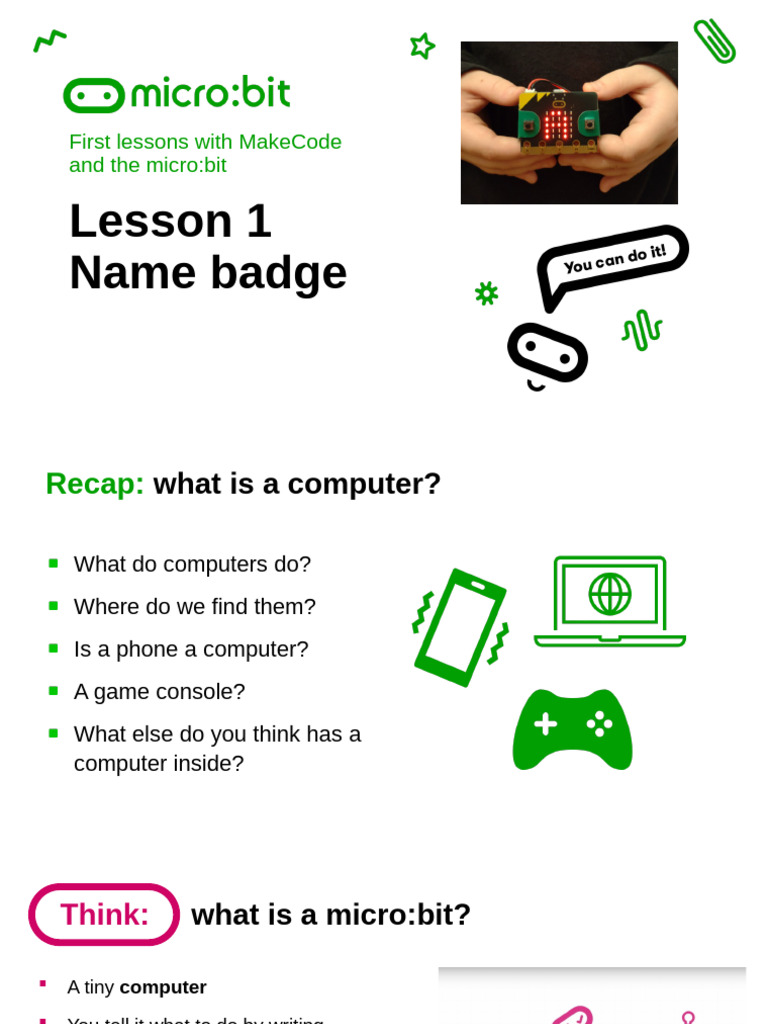 First Makecode Lesson Name Badge Pdf Bit Computer Programming