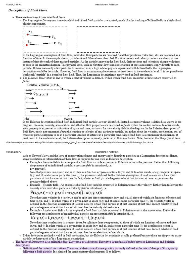 Descriptions of Fluid Flows | PDF | Continuum Mechanics | Field (Physics)
