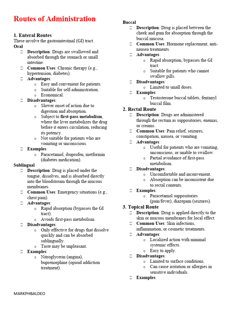 Routes of Administration | PDF | Medical Treatments | Pharmacy
