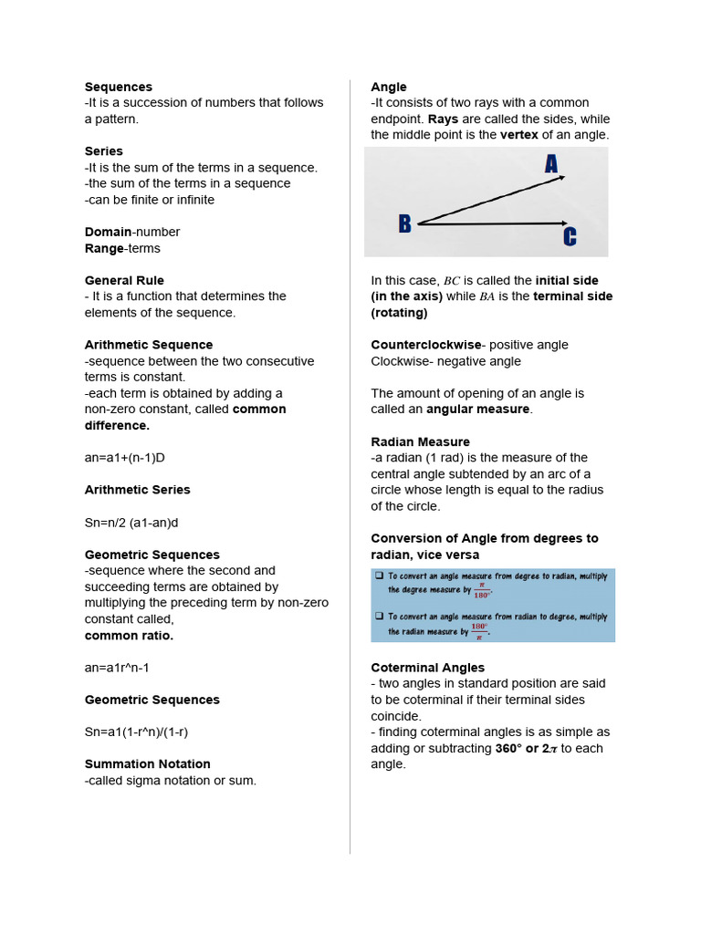 Pre Cal Pdf Angle Trigonometric Functions