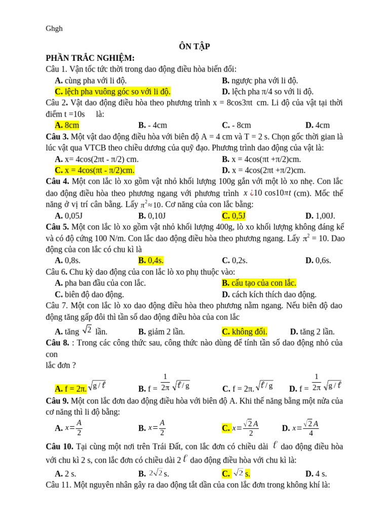 Ôn tập KTGK1 VL12.hi | PDF