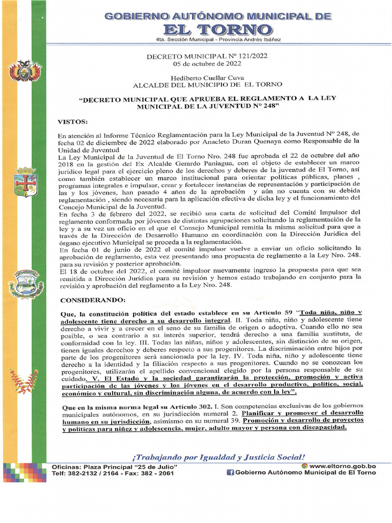 14122022 Decreto Municipal Na 121 Aprueba Reglamento a La Ley Municipal ...
