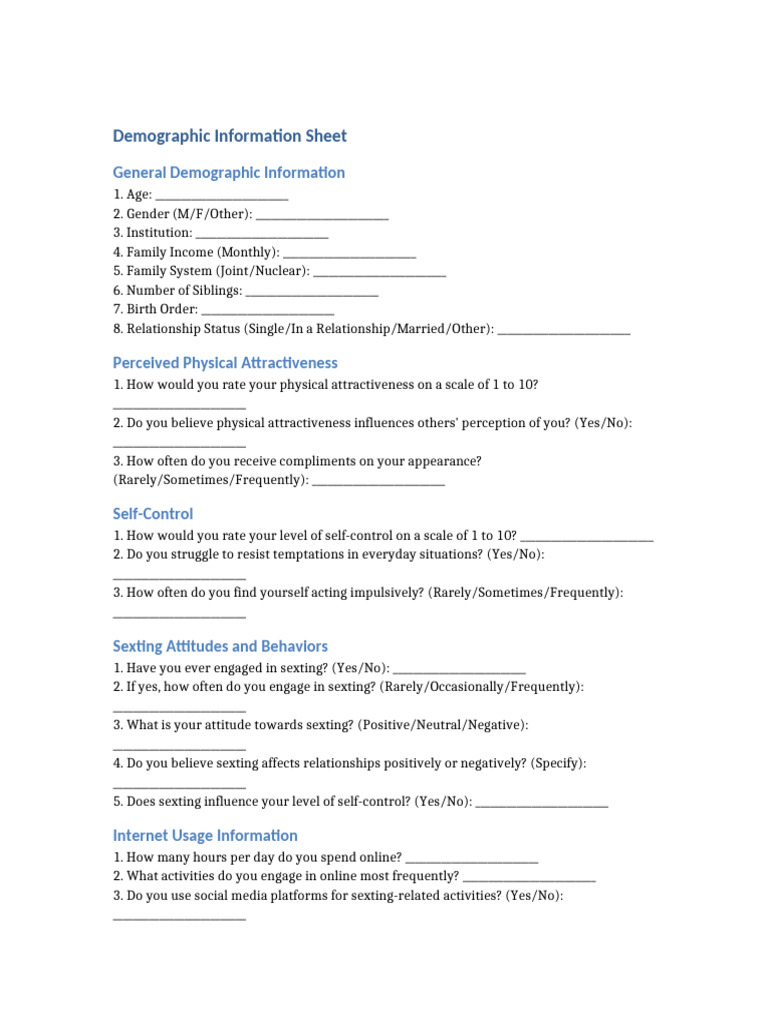 Demographic Sheet Updated | PDF