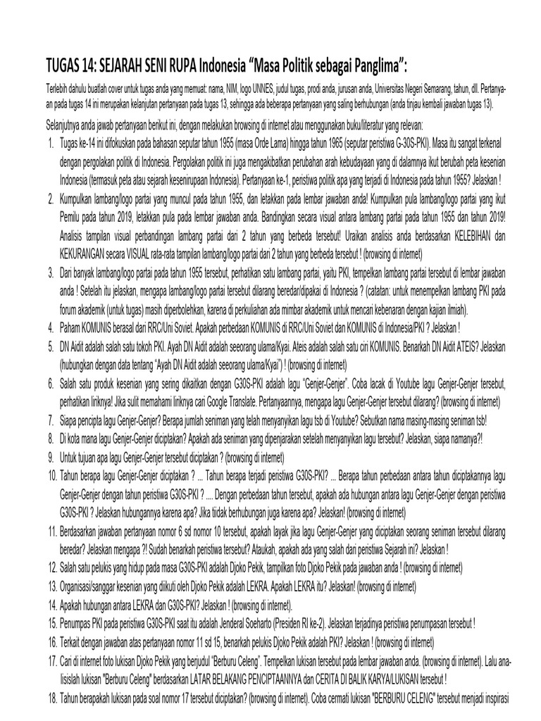 TUGAS 14 SEJARAH SENI RUPA Indonesia_Politik sebagai Panglima-2024 | PDF