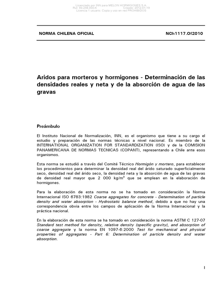 NCh01117 2010 047 | PDF | Densidad | Hormigón