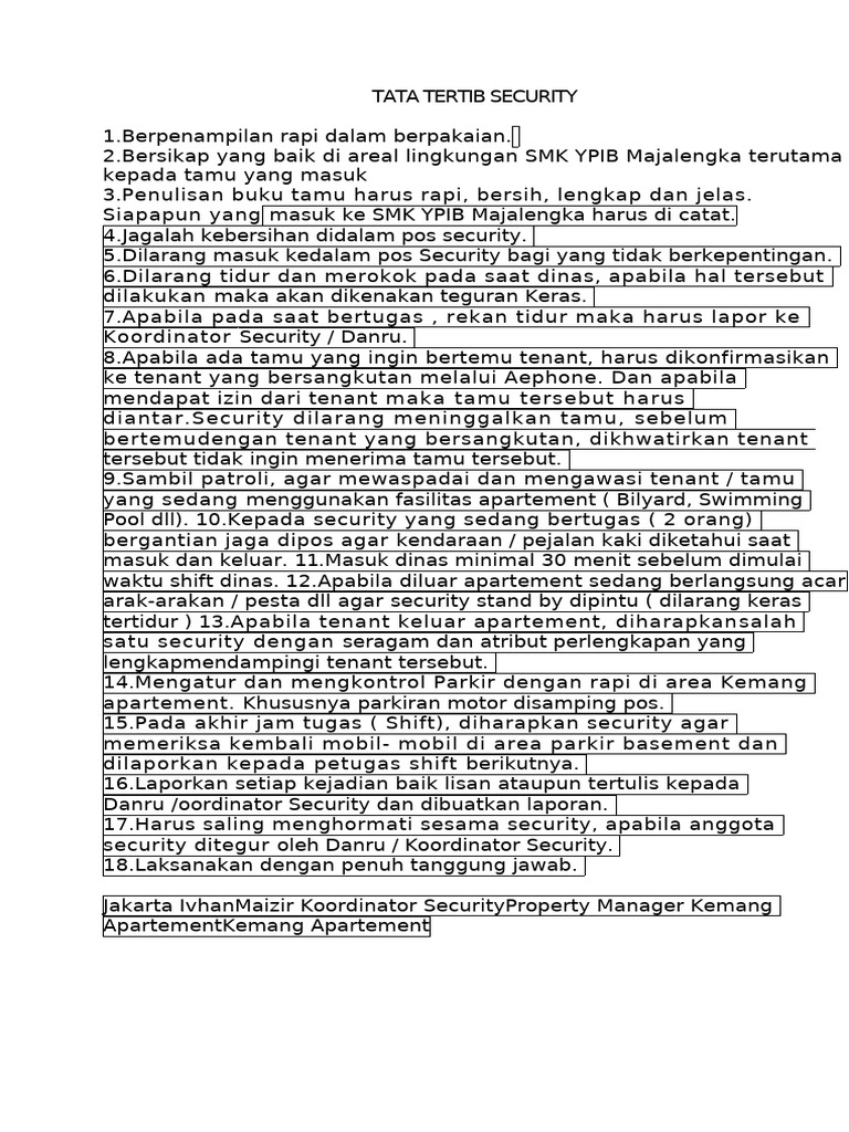 Tata Tertib Security SMK YPIB Majalengka | PDF