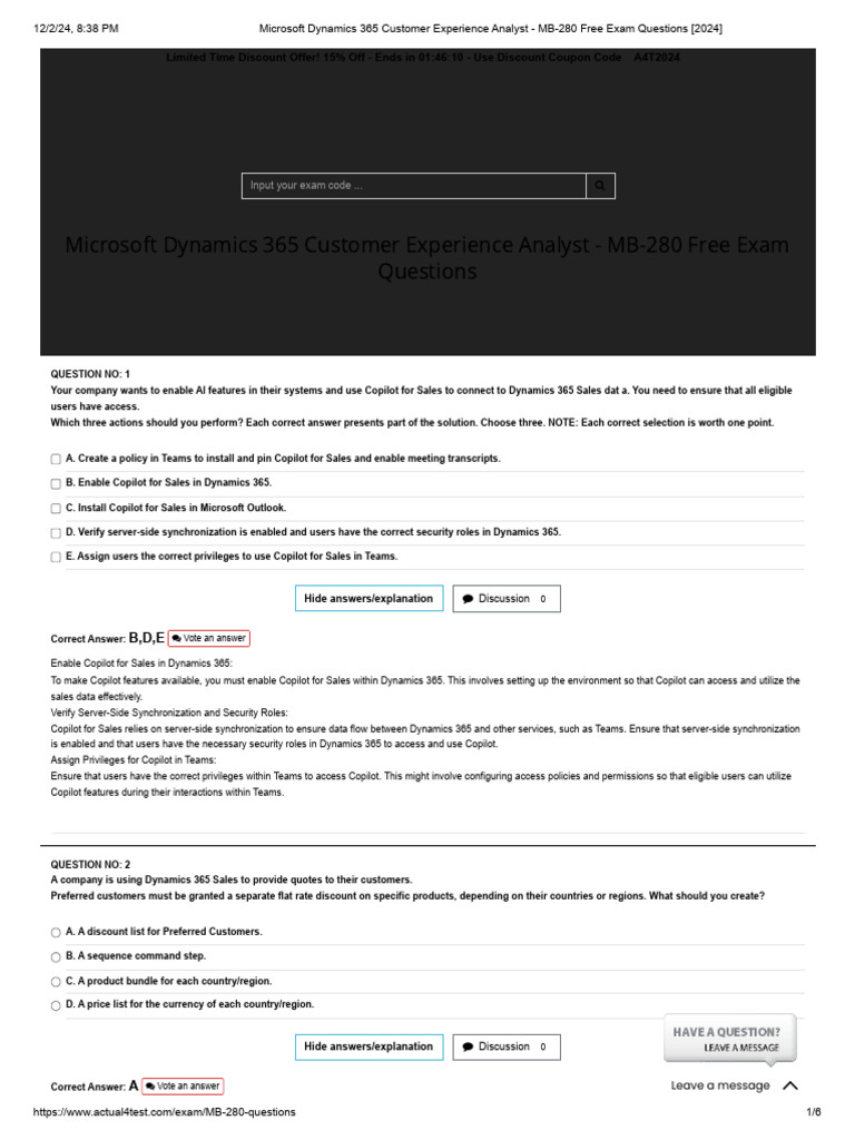 Microsoft Dynamics 365 Customer Experience Analyst - MB-280 Free Exam ...