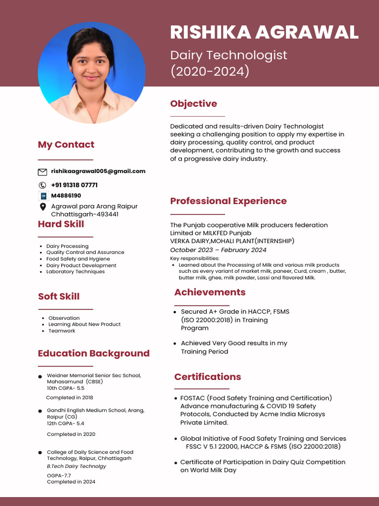 Rishika Agrawal CV | PDF | Dairy | Foods