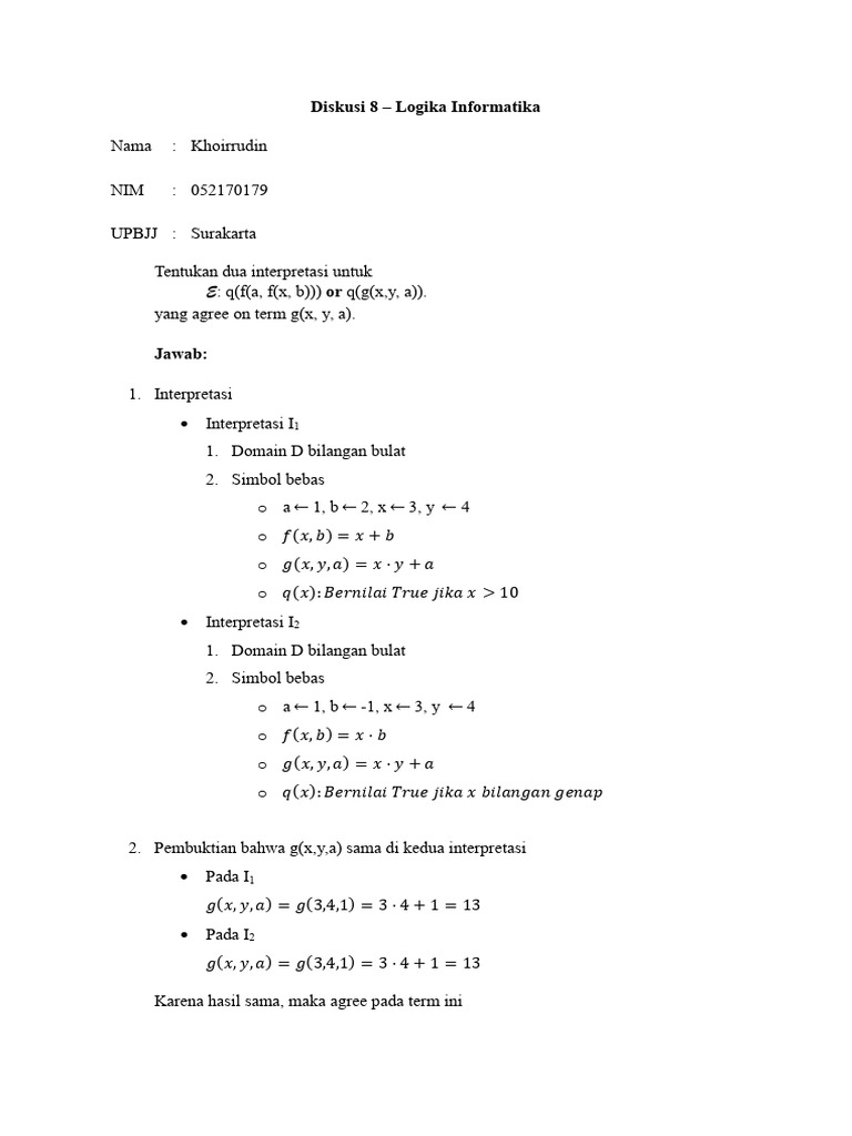 Diskusi 8 - Khoirrudin (052170179) - Logika Informatika | PDF