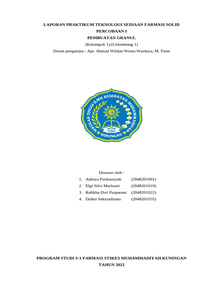 Laporan Praktikum Teknologi Sediaan Farmasi Solid | PDF