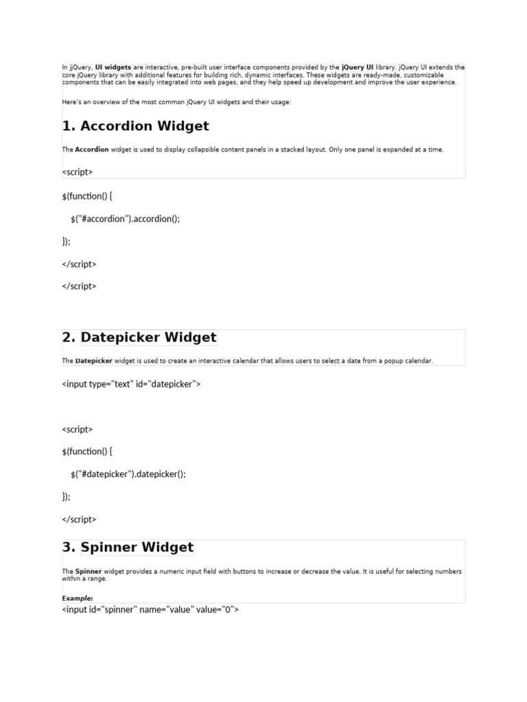 UI widgets | PDF | J Query | Graphical User Interfaces