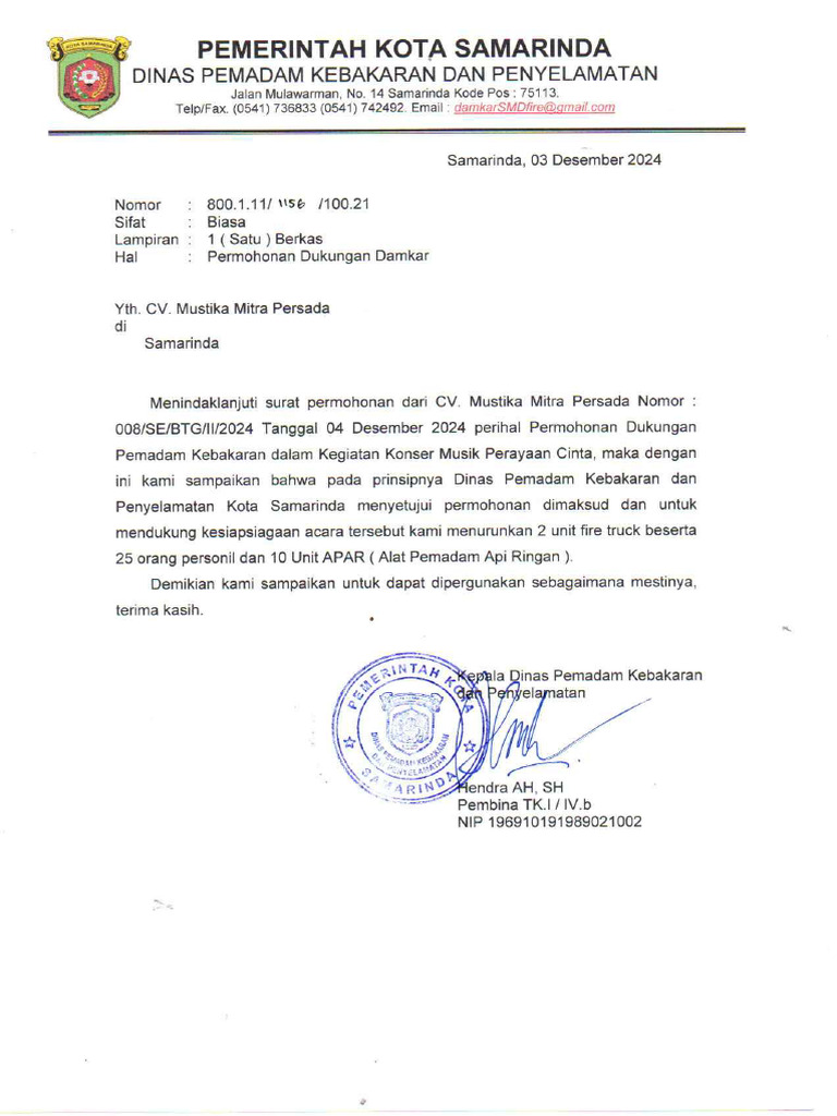 Rekom Damkar CV Mustika Mitra Persada | PDF