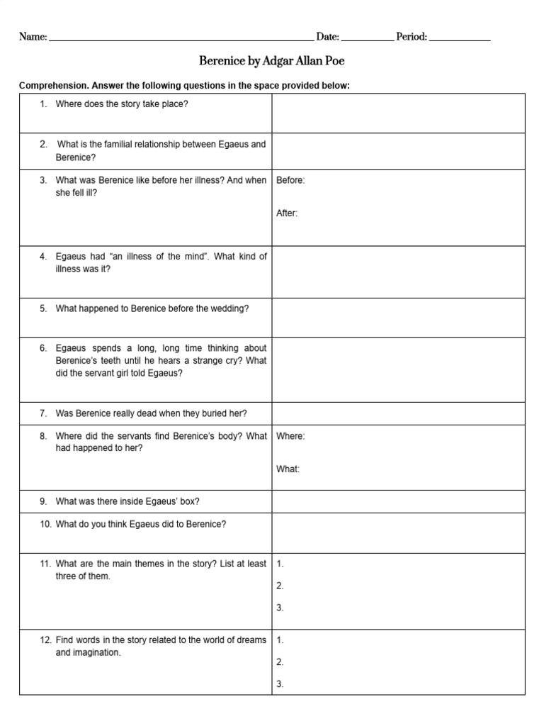 Berenice Comprehension Questions | PDF