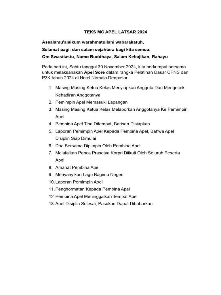 Teks MC Apel Latsar 2024 | PDF