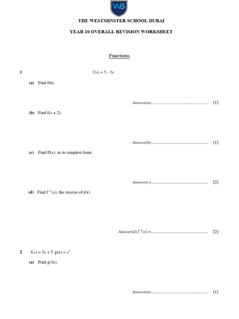 Y10 Overall Revision Worksheet | PDF | Factorization | Equations