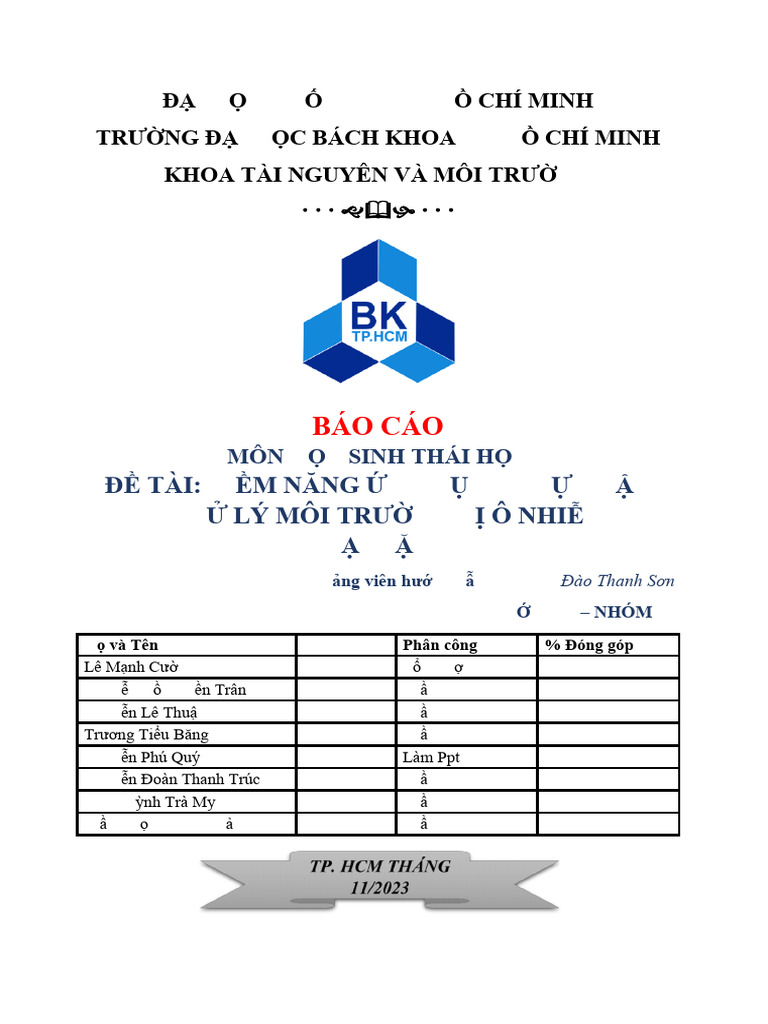 BTL SINH THÁI - Nhóm 07 - L01 | PDF