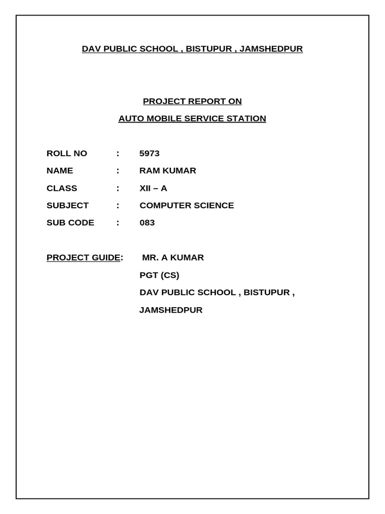 sample_project_report_class_XII | PDF | Software | Computing