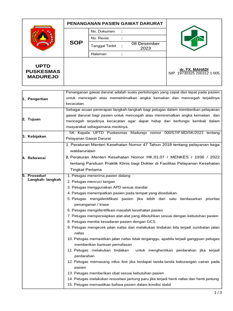 SOP Pelayanan Gadar | PDF