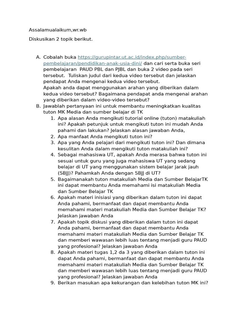 Jawaban Diskusi Sesi 8 Paud4204 | PDF