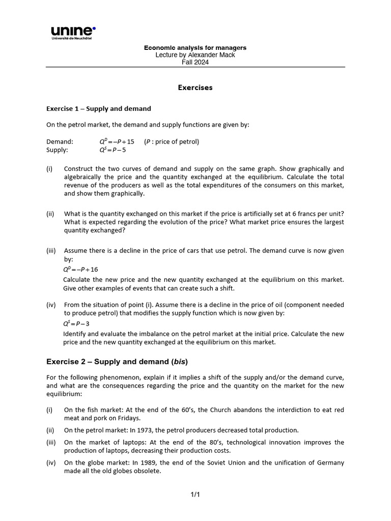 EAM2425-Ch1-Exercises | PDF | Demand | Supply And Demand