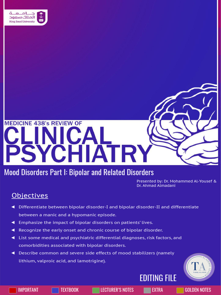 Lecture 5 - Mood Disorders Part I - Bipolar and Related Disorders | PDF | Bipolar Disorder | Mania