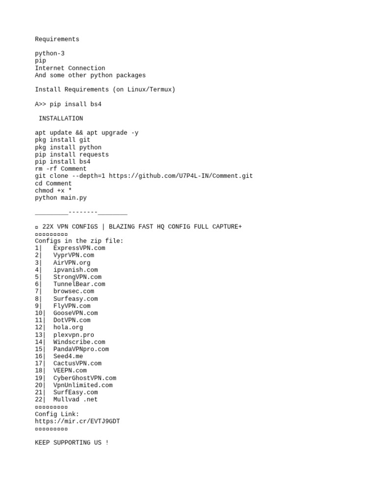 FB Post Auto Comment & 22x VPN Configs | PDF