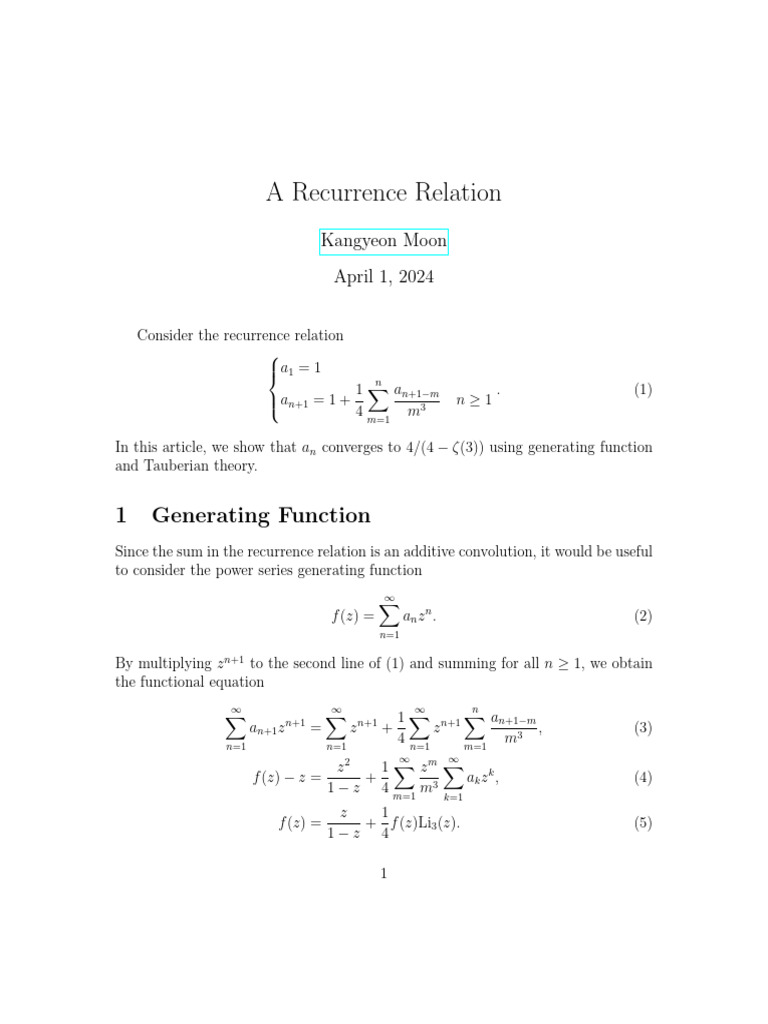 A Recurrence Relation Pdf Power Series Recurrence Relation