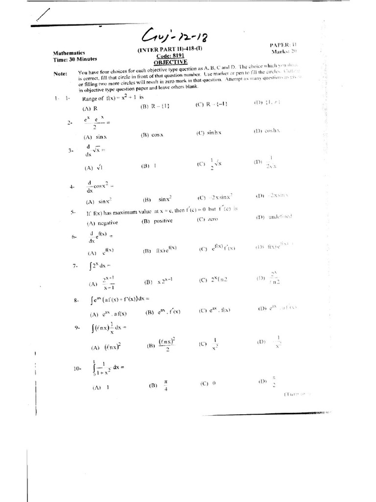 Math Past Paper Ultra Pro Max | PDF